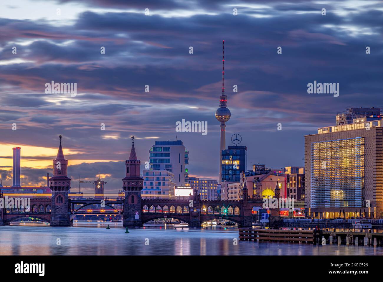 Skyline and river Spree at dusk. Berlin, Germany Stock Photo - Alamy