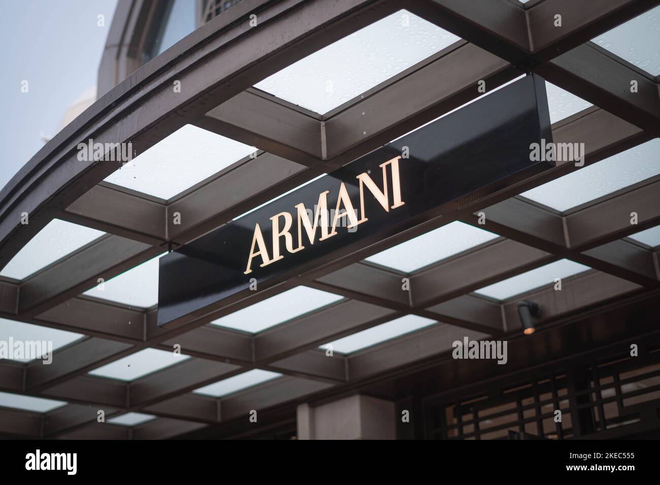 The sign of Armani store at Shanghai Disney Bist Shopping Center in ...