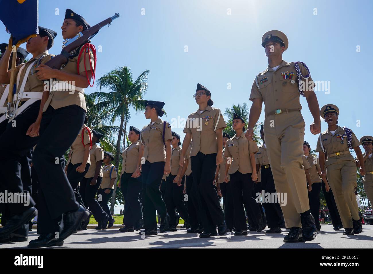 Miami Beach, Florida, USA. 1st Jan, 2018. Miami Navy JROTC Cadets march ...