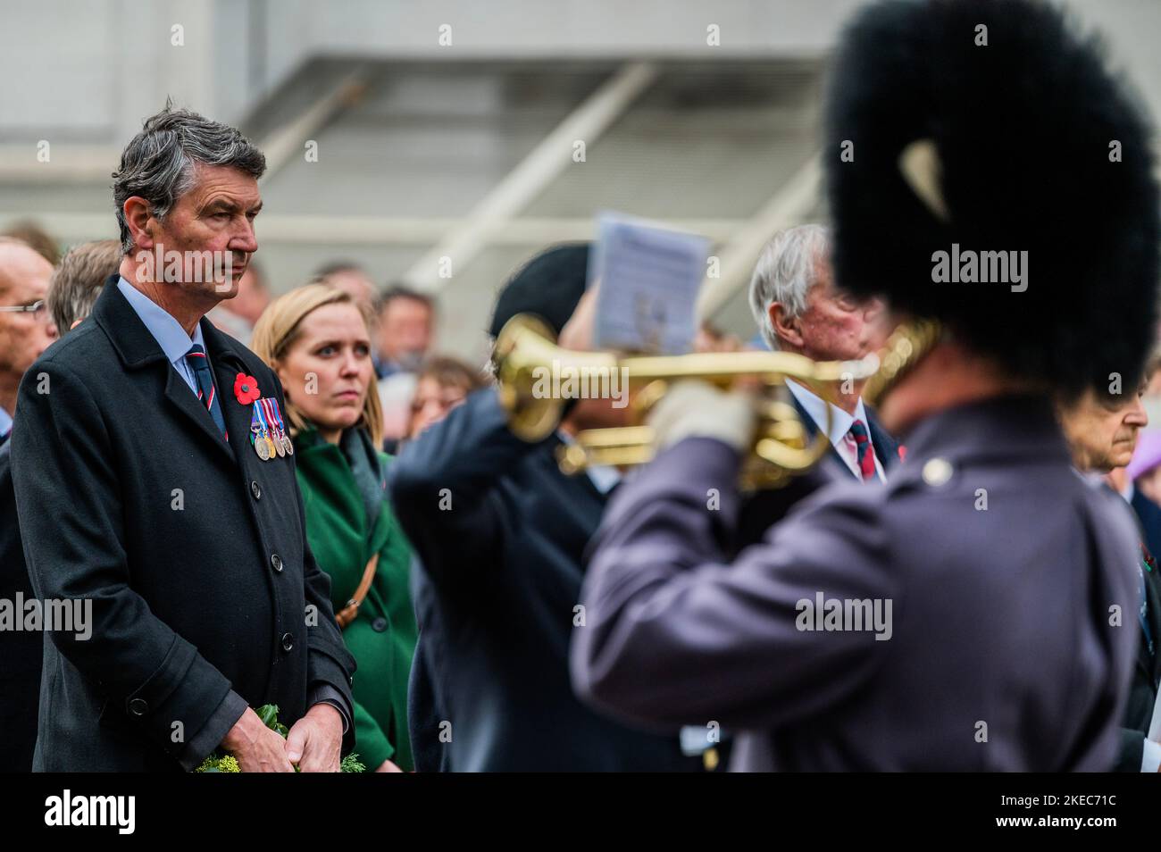 London, UK. 11th Nov, 2022. A bugler from the Grenadier Guards sounds ...