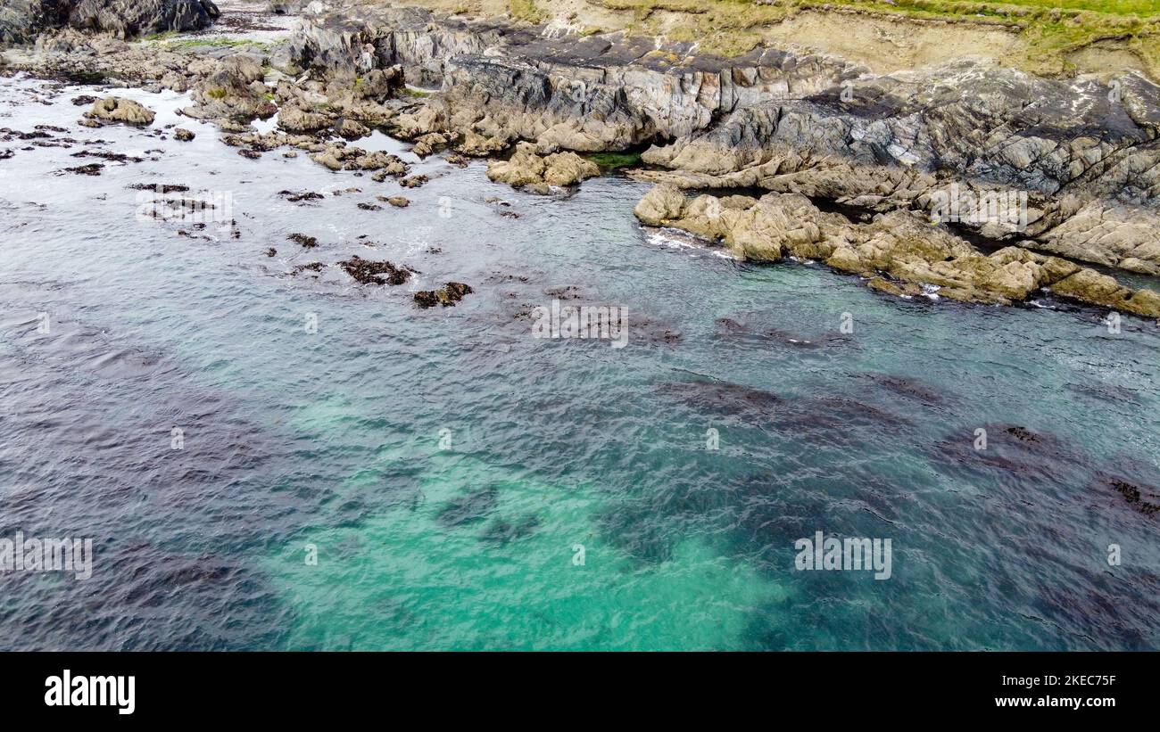 Coastal rocks under sea water, seascape. The coastline of the Atlantic ...