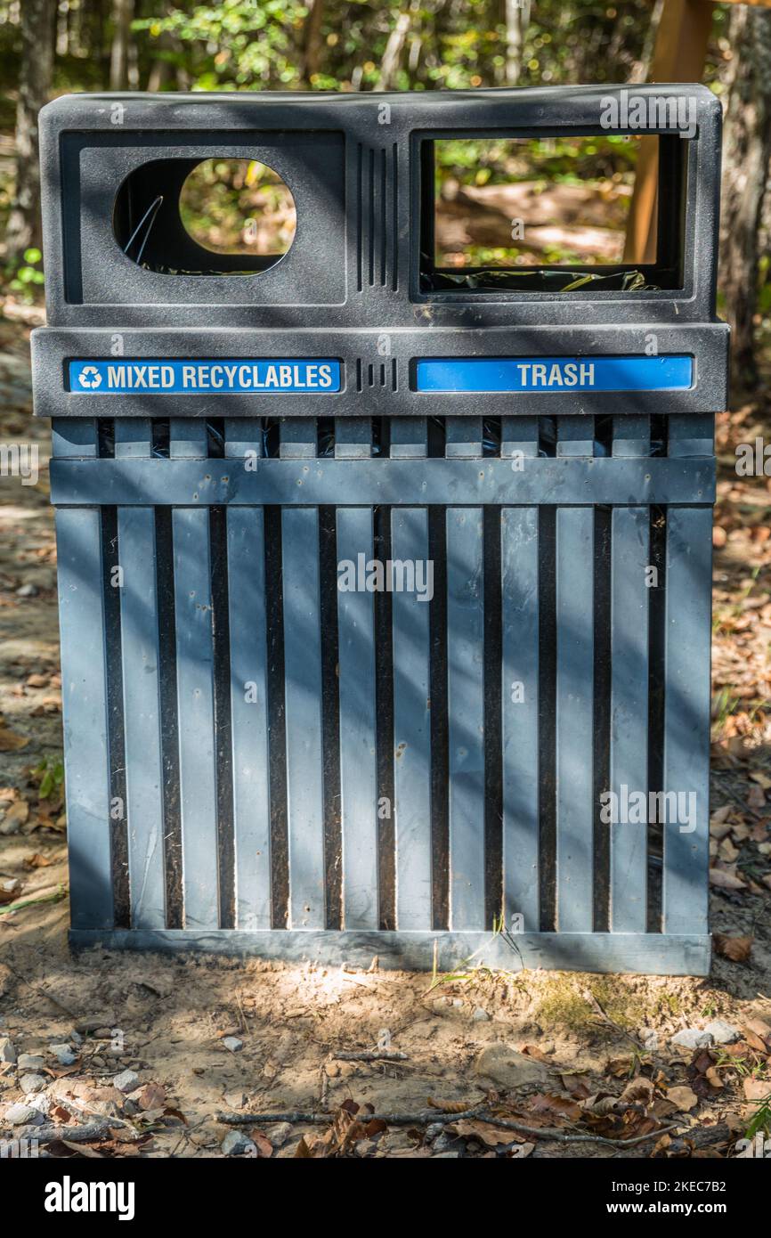 Waste bin on nature trail hi-res stock photography and images - Alamy