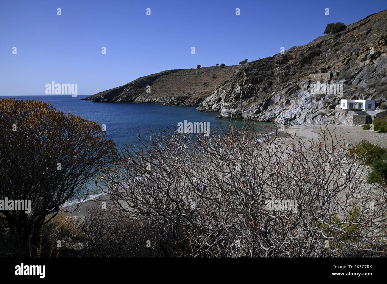 Scenic seascape on the coastline of Ancient Karthea in Kea island ...