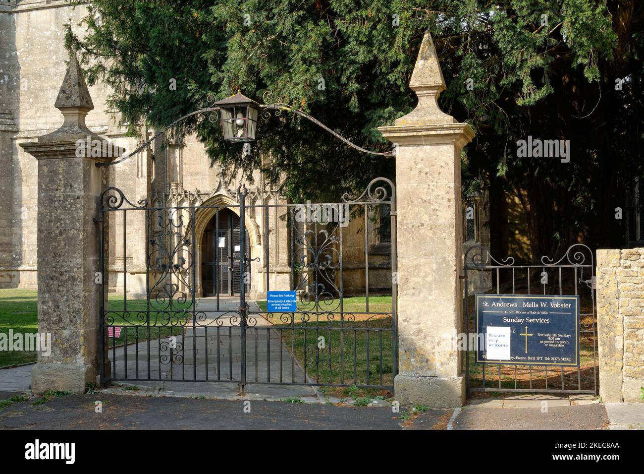 Gate to St Andrews Church Mells Stock Photo - Alamy