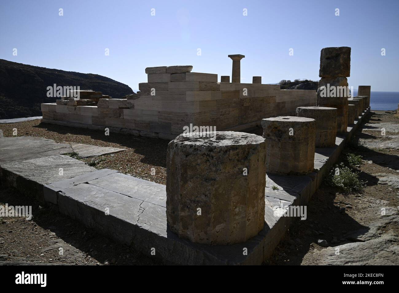 Landscape with scenic view of the 4th century Doric order Temple of Athena an archaic monument ...