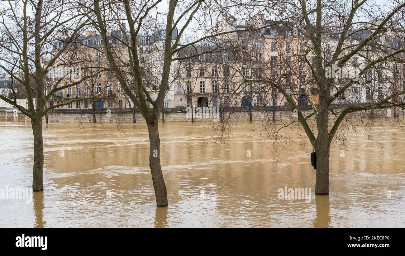 A bank of Seine river flooded due to continuous rainfalls in Paris ...