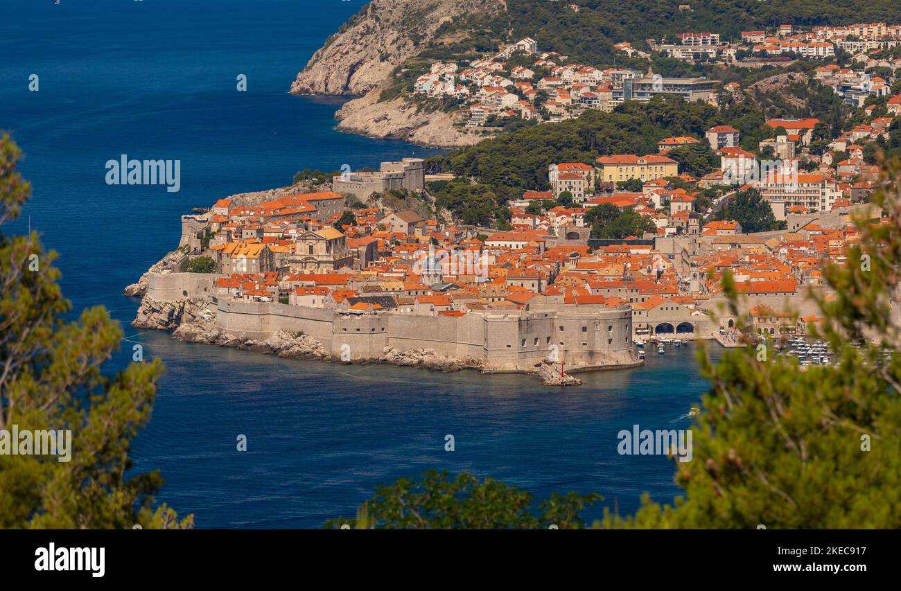DUBROVNIK, CROATIA, EUROPE - Aerial view of the walled fortress city of ...
