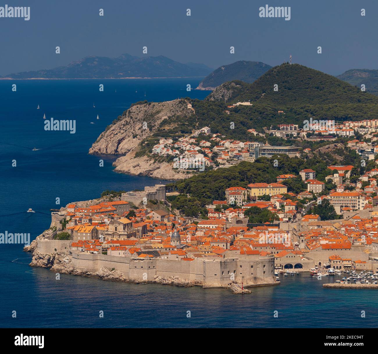 DUBROVNIK, CROATIA, EUROPE - Aerial view of the walled fortress city of ...