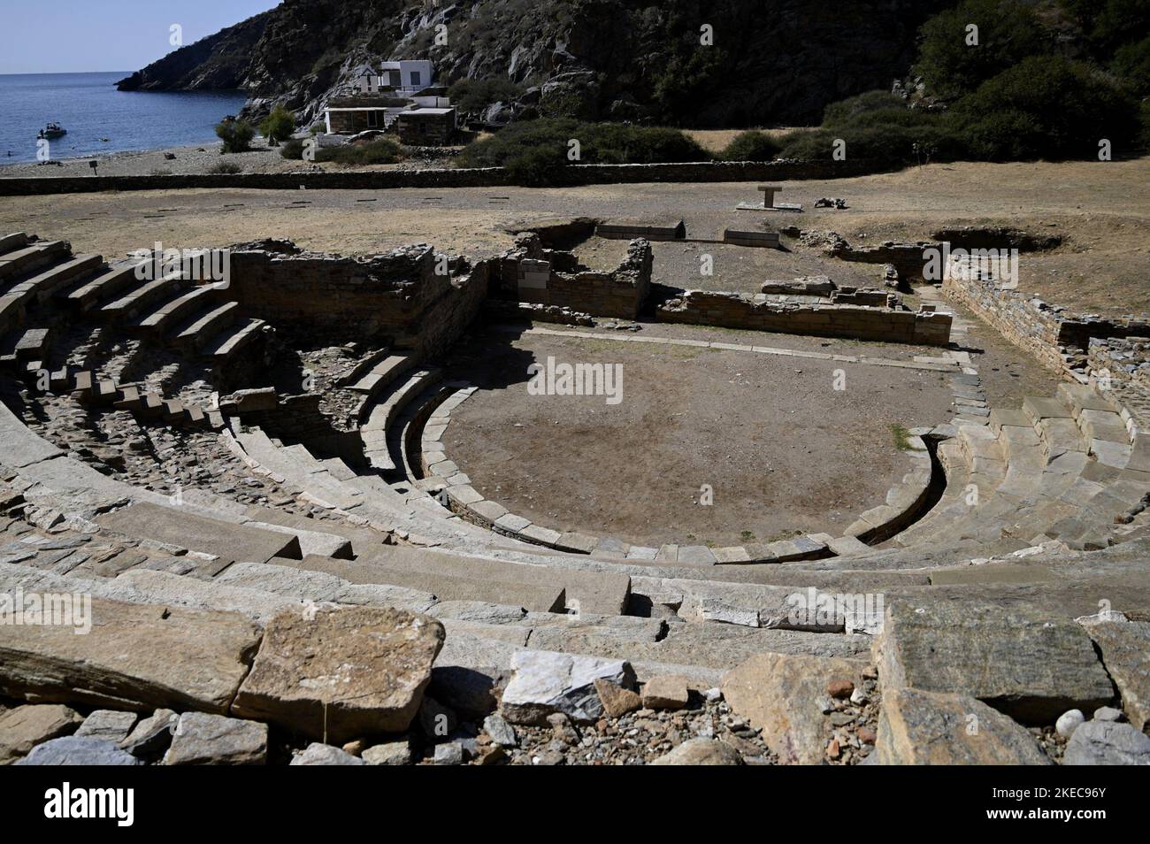 Landscape with scenic view of the 4th century BC ancient theater of ...