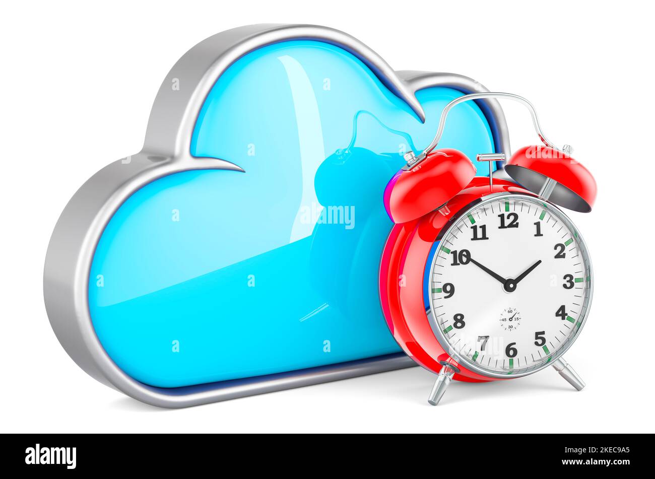Cloud computing with alarm clock, 3D rendering isolated on white ...