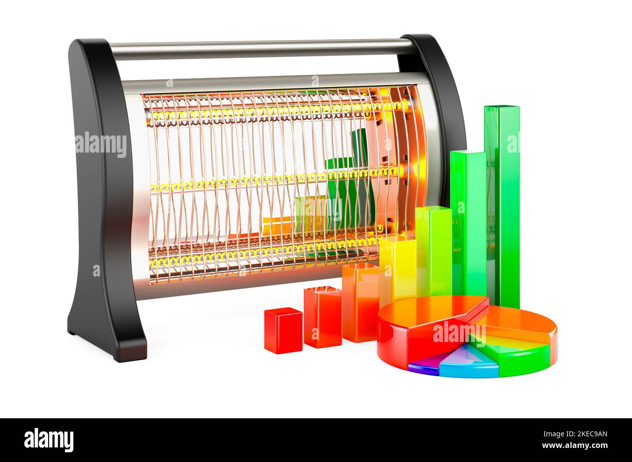Halogen or infrared heater with growth bar graph and pie chart, 3D ...