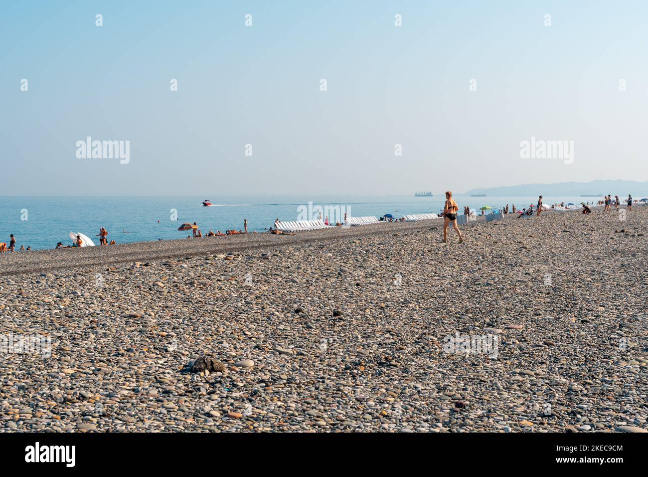 Batumi, Georgia - 30 August, 2022: People relax on the beach in Batumi ...