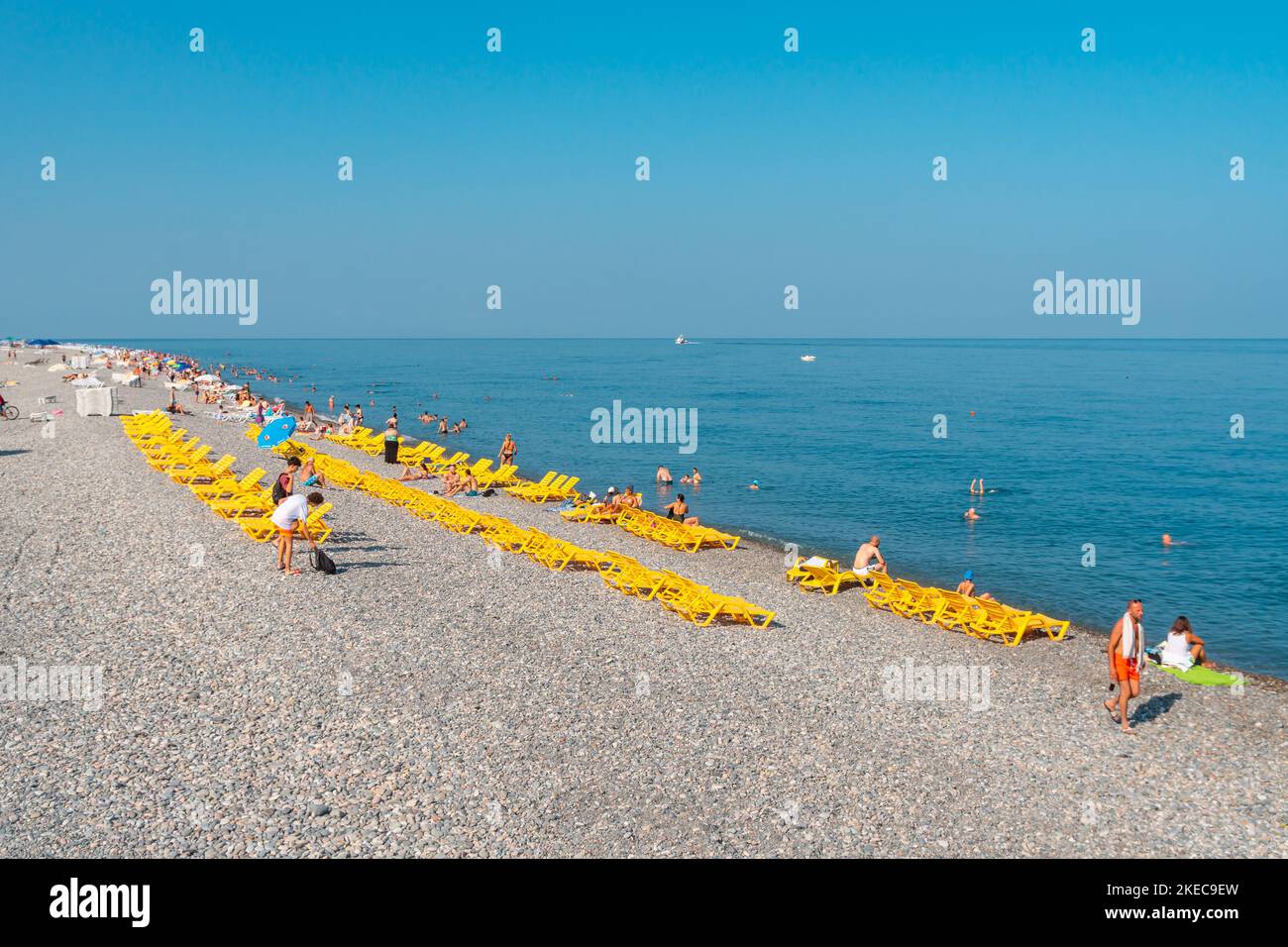 Batumi, Georgia - 30 August, 2022: People relax on the beach in Batumi ...