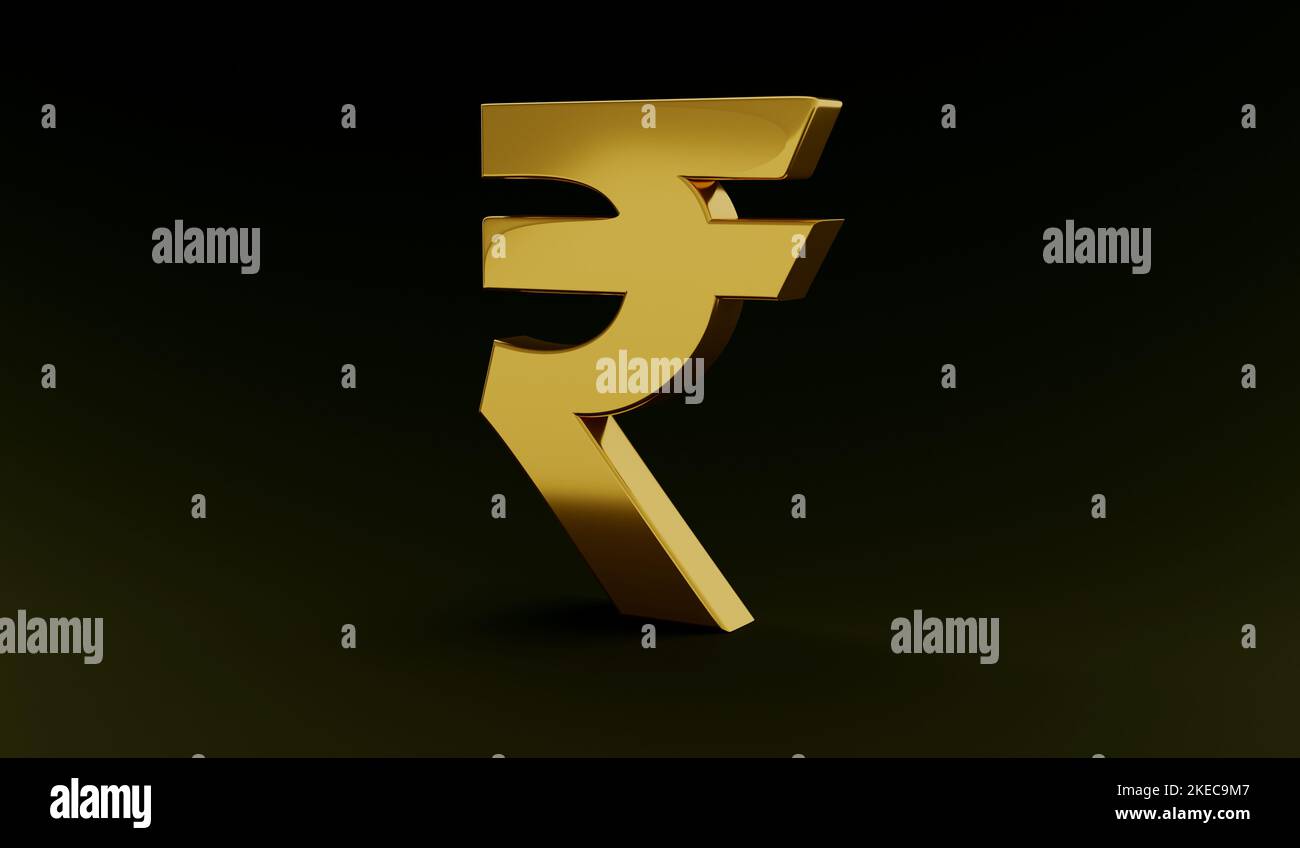 Indian Rupee symbol in Gold Metal Colour. 3d Illustration Render Stock ...