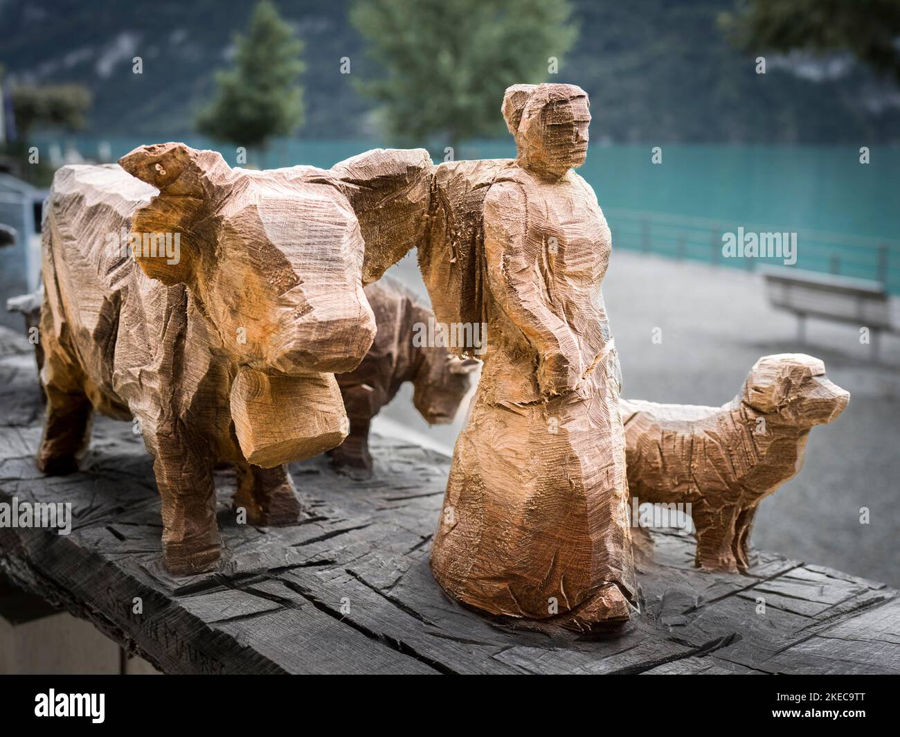 Wooden statue on the lake Brienz Stock Photo - Alamy