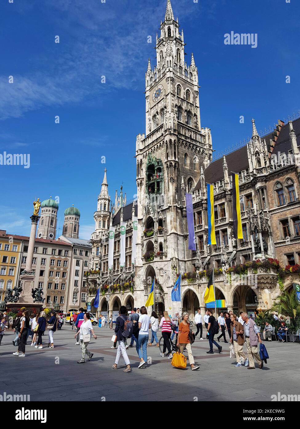 Marienplatz, center of the city. New Town Hall, neo-Gothic style, built ...