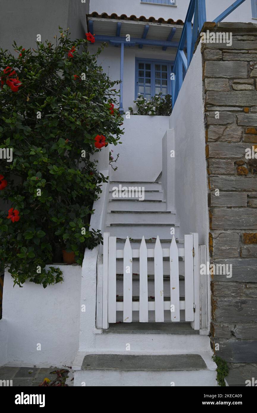 Scenic view of a traditional rural house in Vourkari, Kea island ...