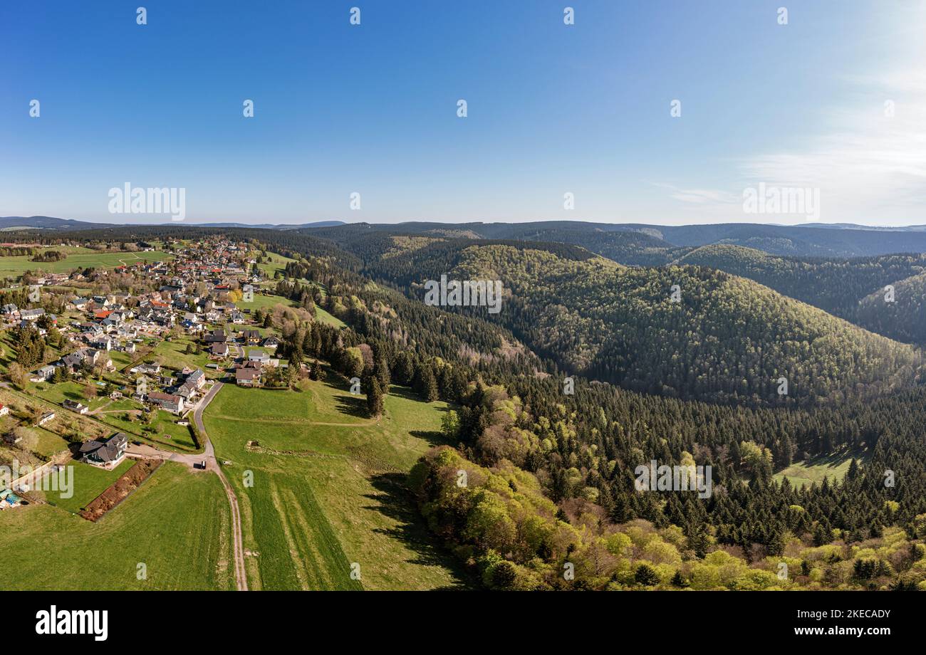 Germany, Thuringia, Ilmenau, Frauenwald, village, plateau, landscape ...