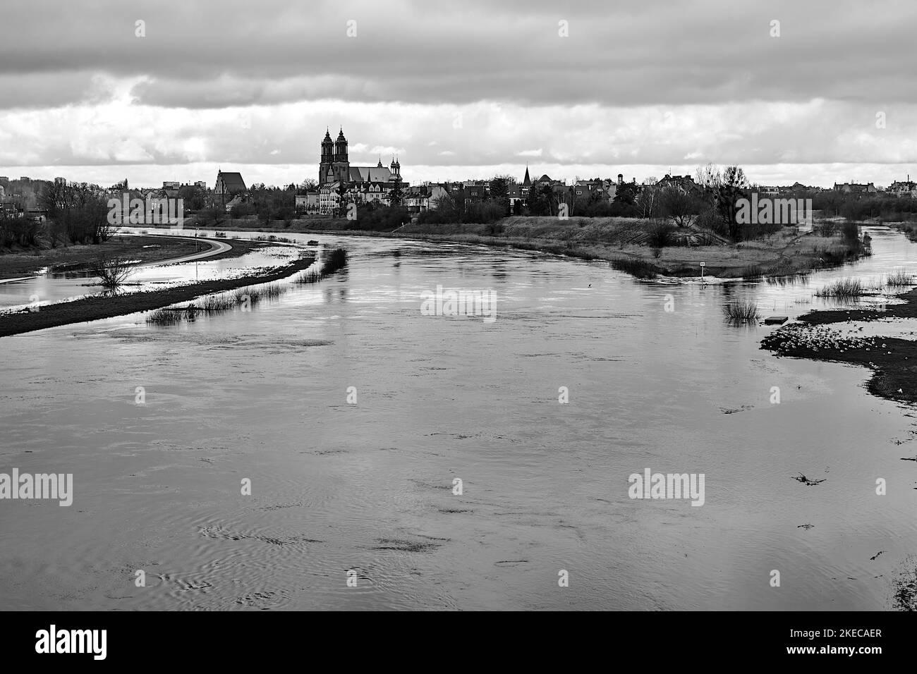 Historic buildings on the Warta River in the city of Poznan in Poland ...