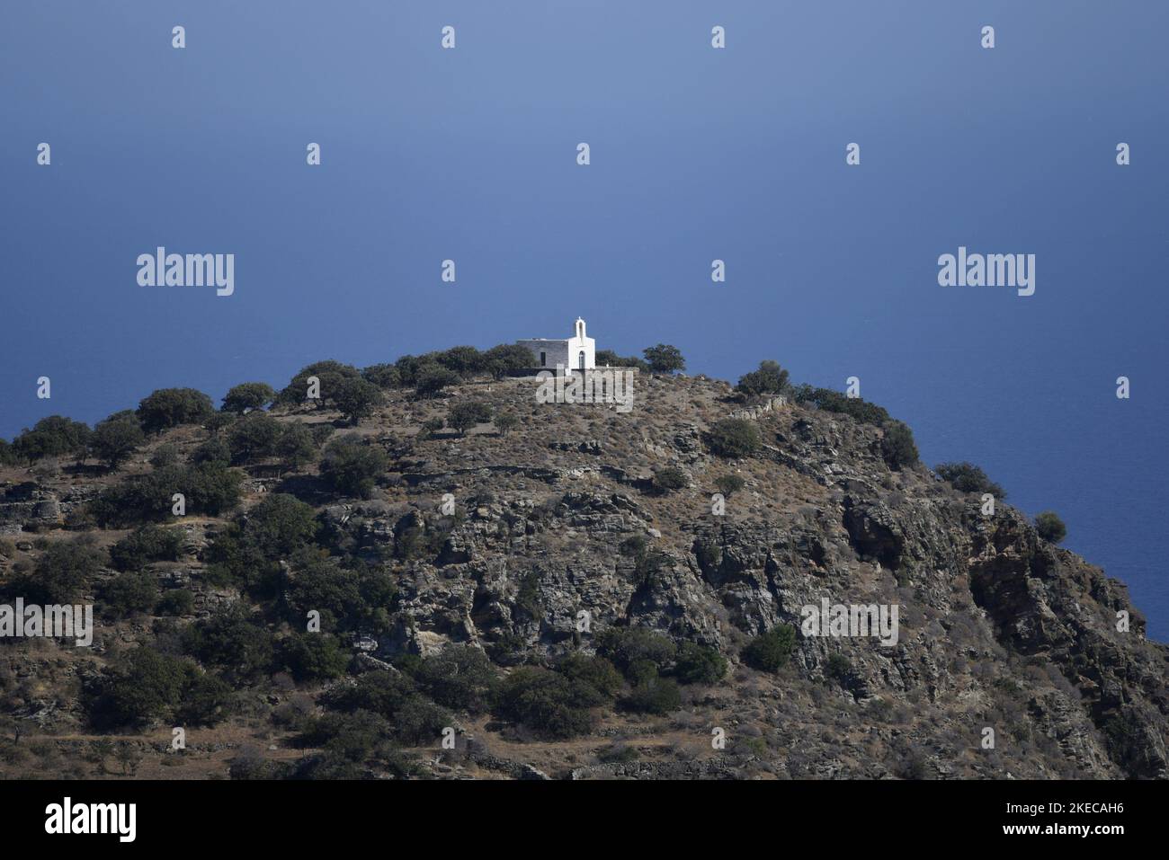 Landscape with scenic view of a traditional Greek Orthodox church in ...