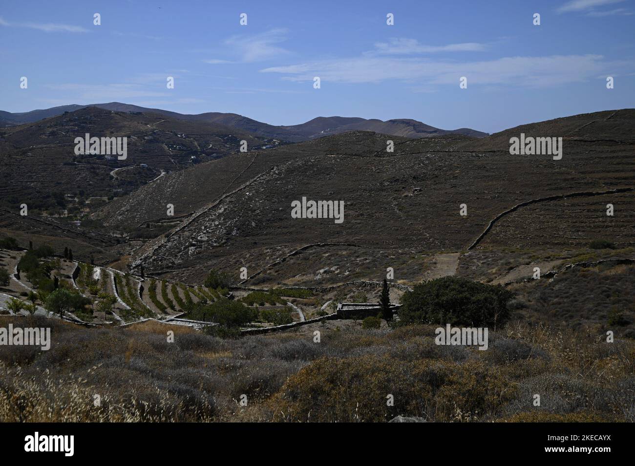 Scenic landscape in the countryside of Kea island in Cyclades, Greece ...