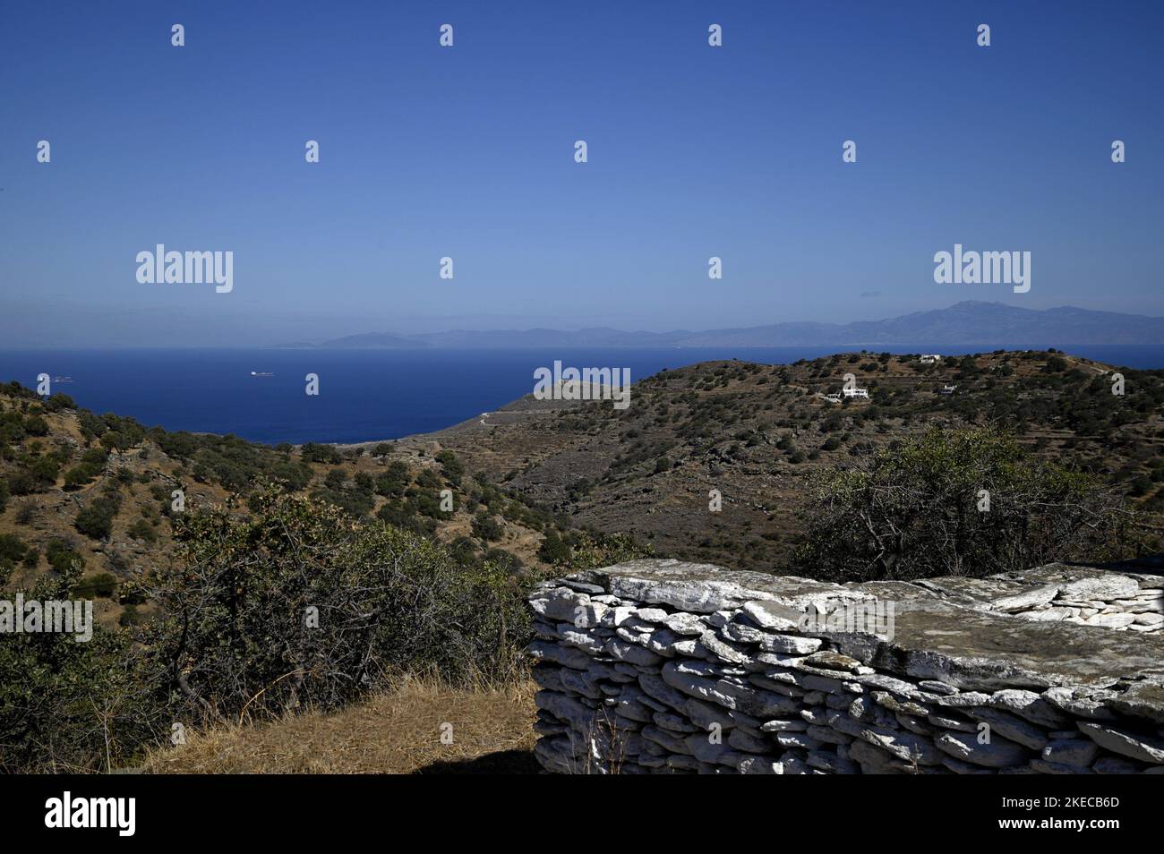 Landscape with panoramic view of Ioulida the traditional main town with ...