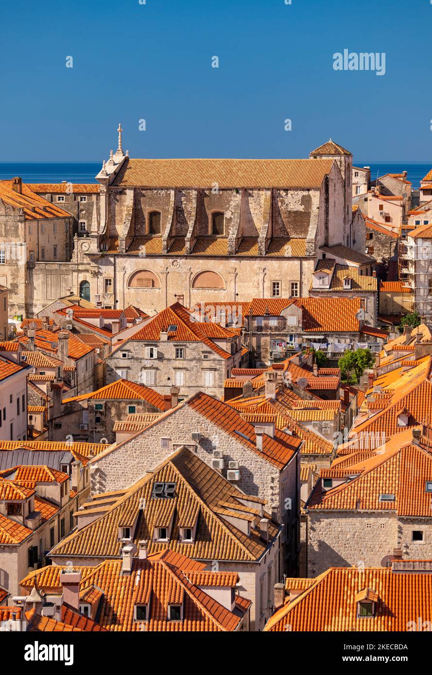 DUBROVNIK, CROATIA, EUROPE - St. Ignatius Church, top, in the walled ...