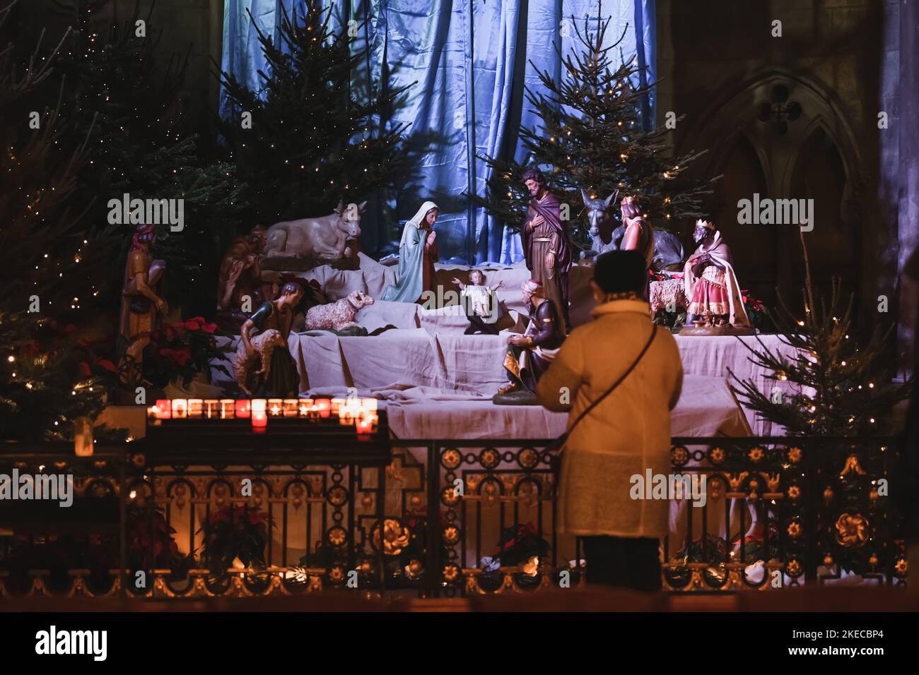 Nativity Christmas creche with Joseph Mary and small Jesus Stock Photo ...