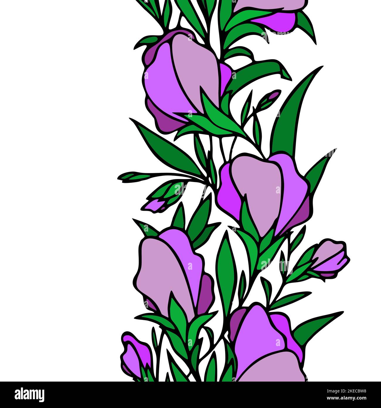 floral seamless border, purple flowers, repeating borders on white ...