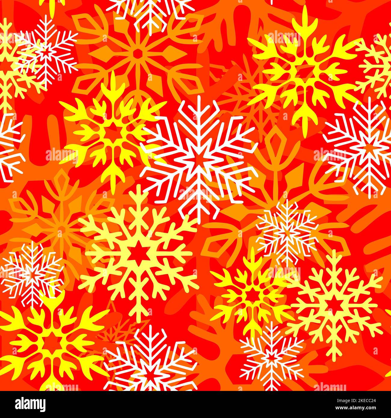 seamless asymmetric pattern of multicolored snowflakes on a red ...