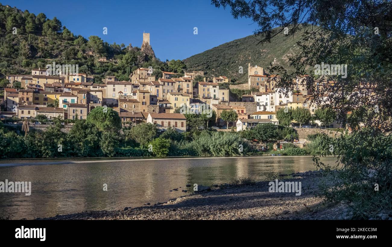 View over the river L'Orb to Roquebrun. Located in the Regional Natural ...