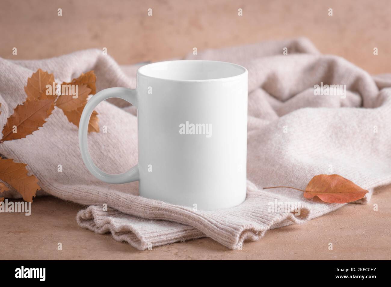 White mug with blank copy space for your advertising text message or ...