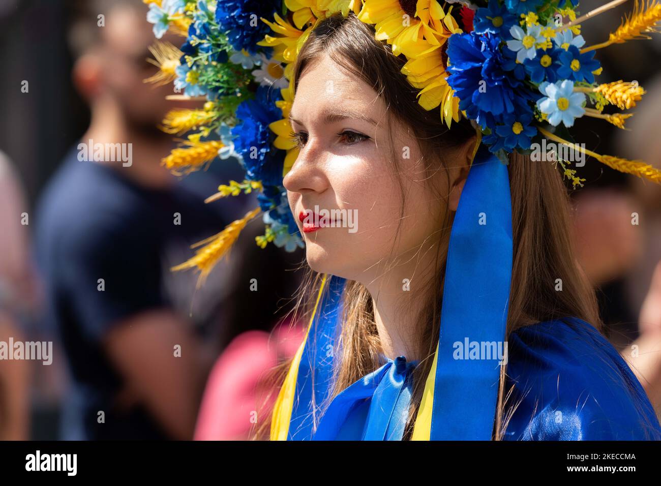 The Pride Day 2022 in Brighton with a female wearing Ukrainian flag ...