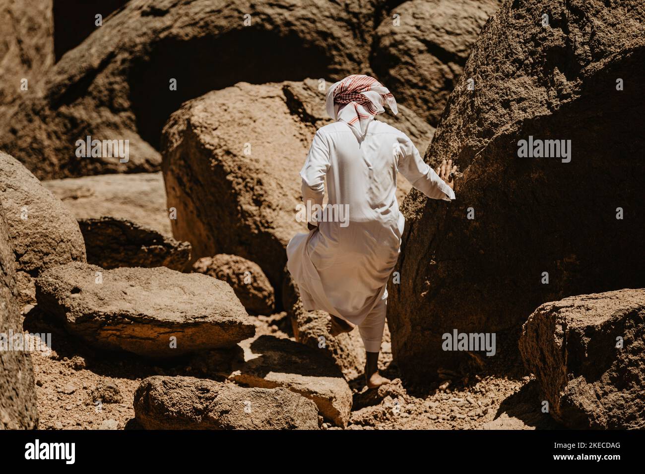 Saudi Arabia, Najran province, Najran, rock, Arab, back view Stock ...