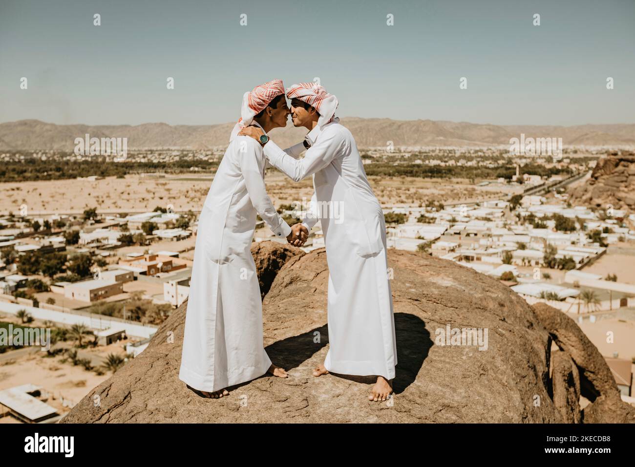 Saudi Arabia, Najran Province, Najran, rocks, Arab, greeting, brotherly ...
