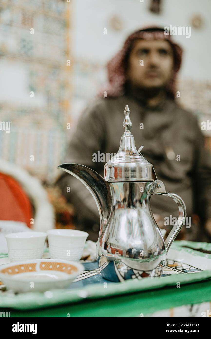 Saudi Arabia, Mecca province, Jeddah/Jeddah, man, teapot, detail Stock ...