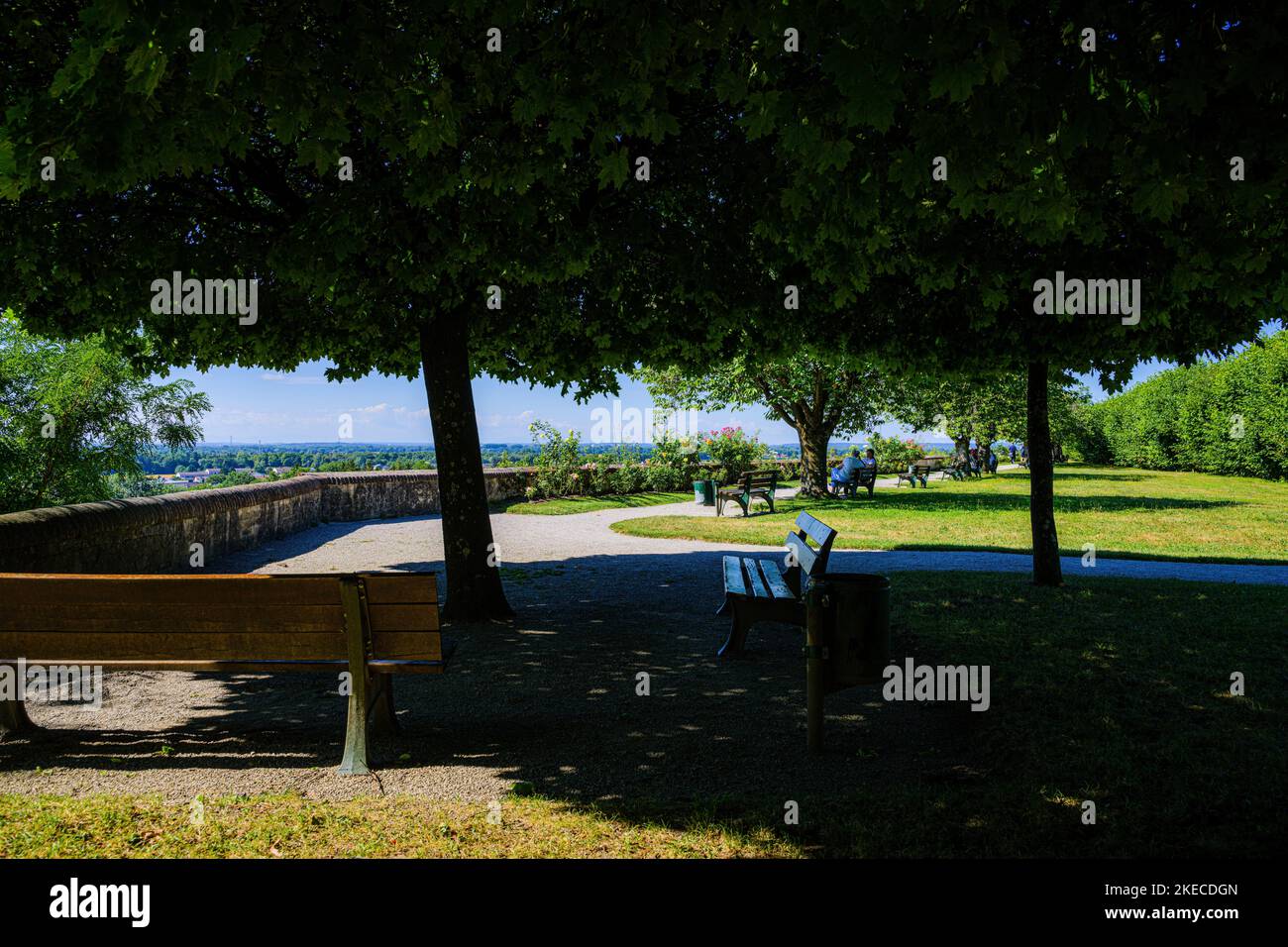 Park benches in the courtyard garden at Dachau Castle, Dachau, Upper ...