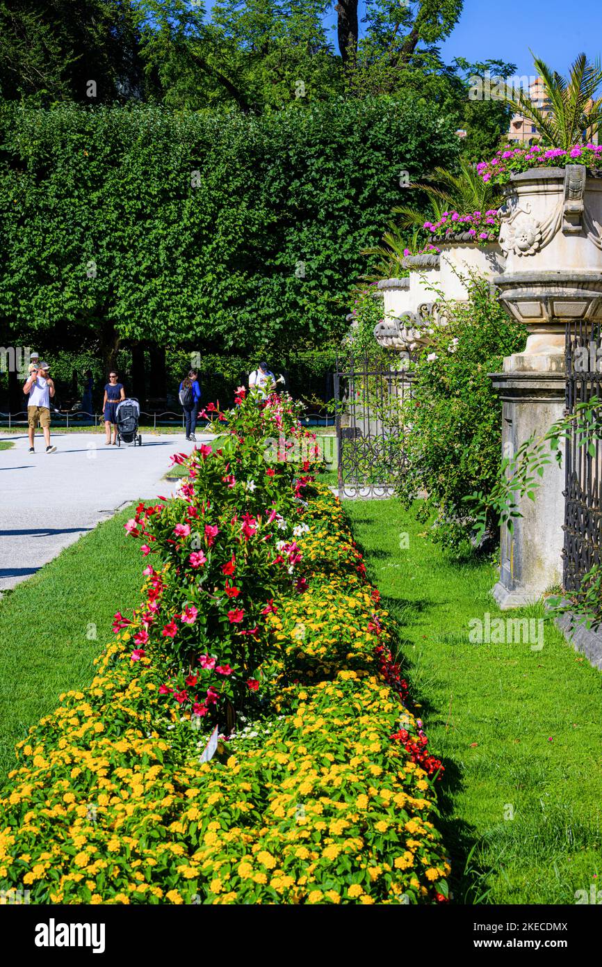 Flower beds to see in Mirabell Garden in Salzburg, Austria, Europe ...