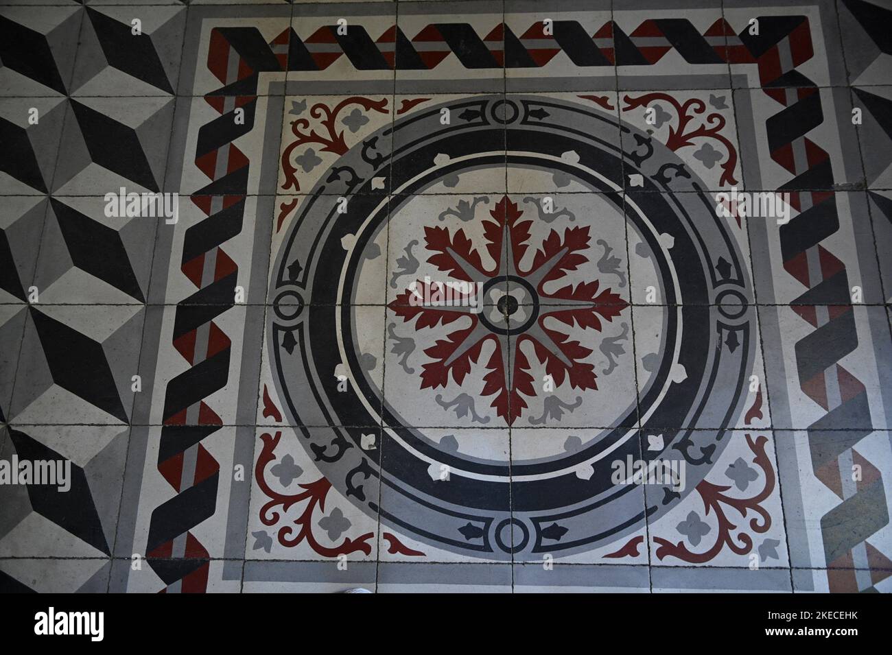 Traditional handcrafted tile mosaic on the exterior of Panaghia ...