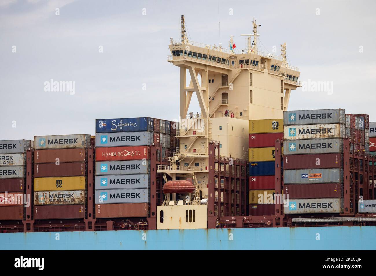 Close-up of the container ship Monaco Maersk in the area of the bridge ...