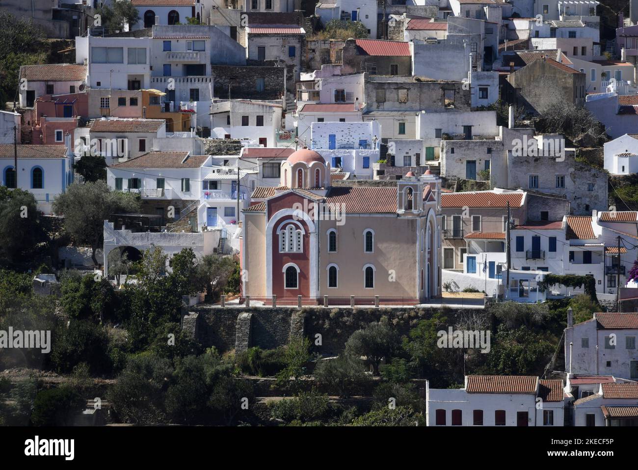 Landscape with scenic view of Ioulida the capital of Kea island in ...