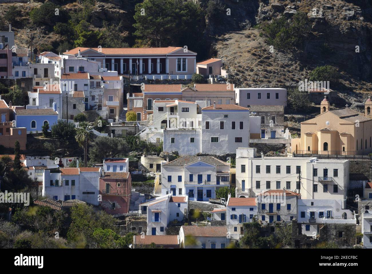 Landscape with scenic view of Ioulida the capital of Kea island in ...