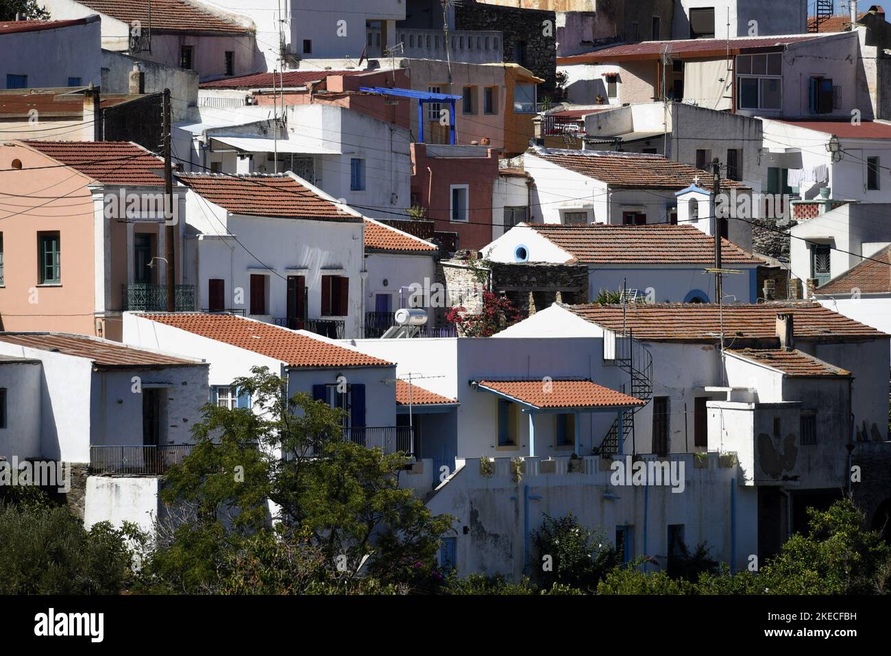 Landscape with panoramic view of Ioulida the ancient capital of Kea ...