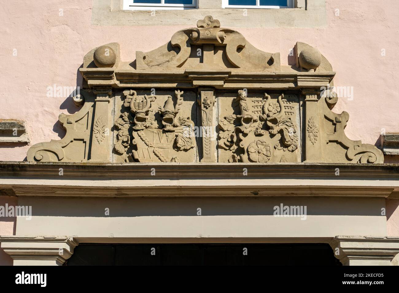 Coat of arms of the Lords of Wolkenstein and the Counts of Eberstein above the portal at the ...