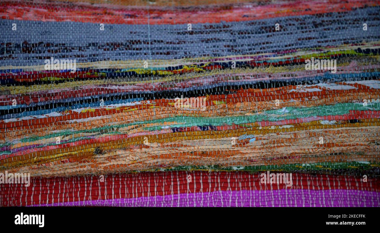 Traditional handwoven colorful kourelou rug in Kea island, Cyclades ...