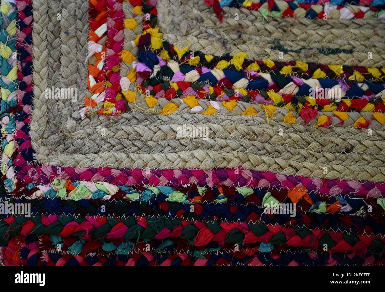 Traditional handwoven colorful kourelou rug in Kea island, Cyclades ...