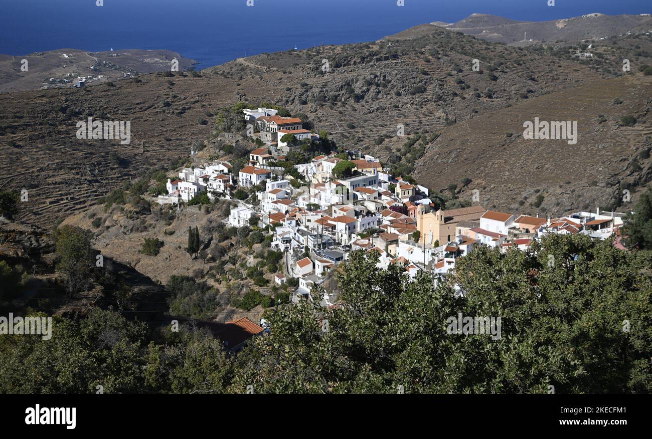 Landscape with scenic view of Ioulida the capital of Kea island in ...