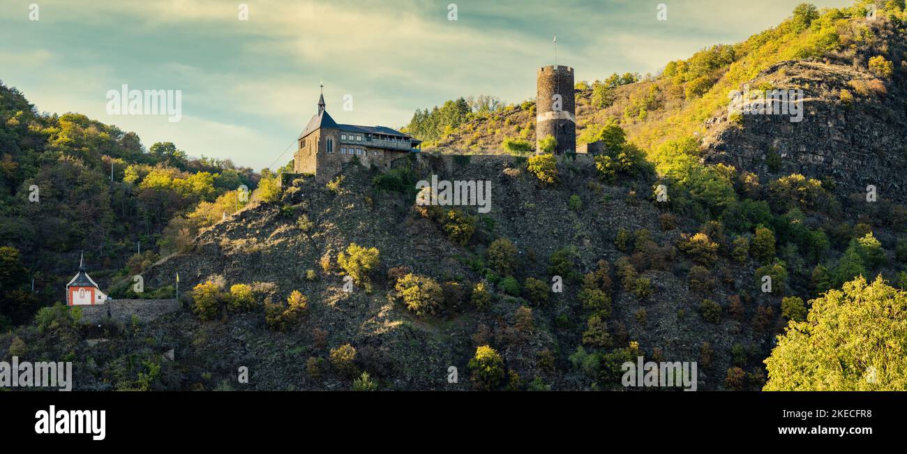 Bischofstein Castle on the Moselle, opposite the village of Burgen, a ...
