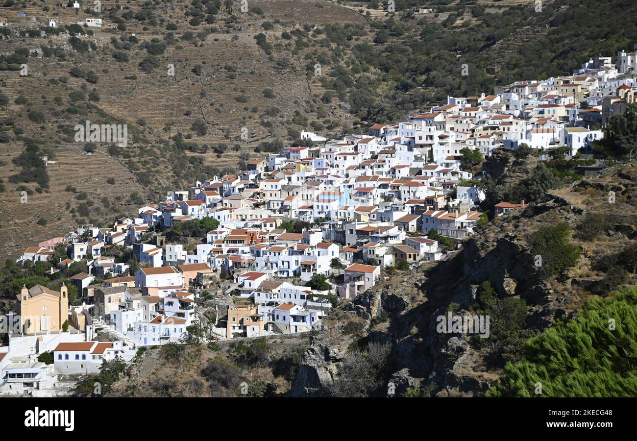 Landscape with scenic view of Ioulida the capital of Kea island in ...