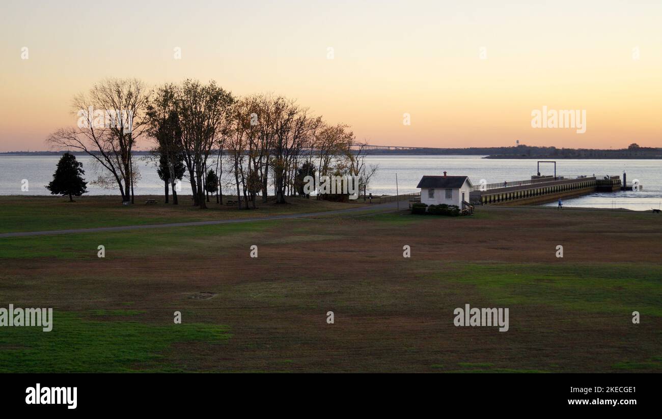 Fort Mott State Park waterfront, sunset view with Delaware River ...